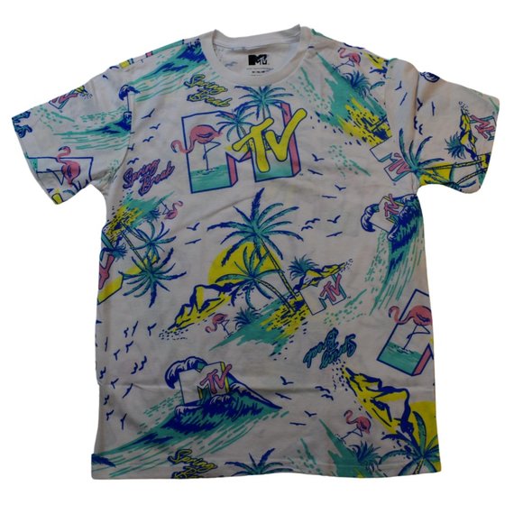 MTV | Shirts | Mtv Mens Spring Break Tropical Palm Trees Graphic White ...